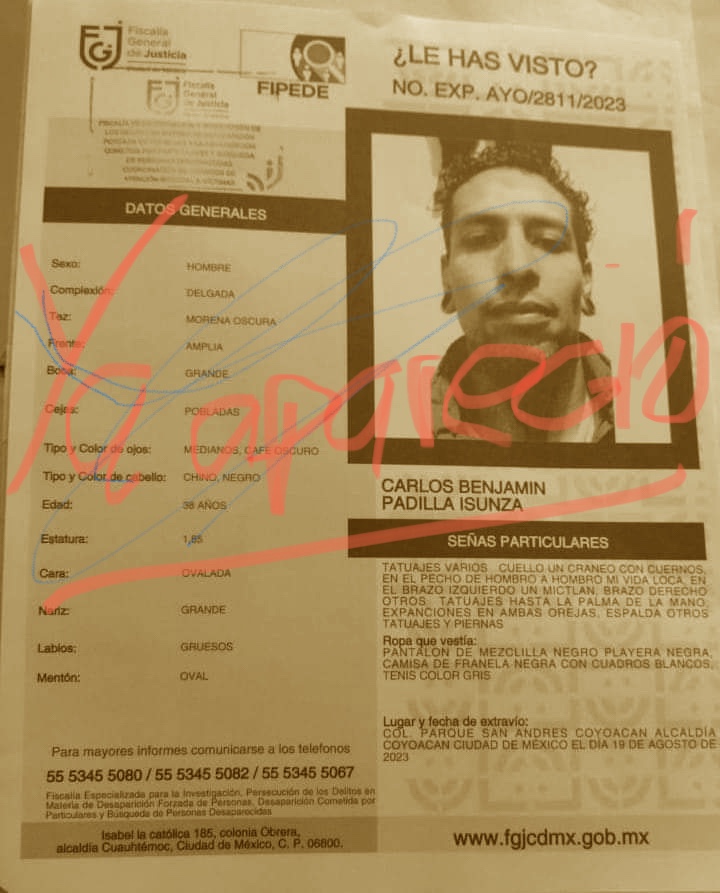 Carlos Benjamín Padilla Isunza, desaparecido el 19 de agosto en Parque ...