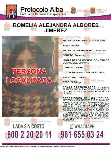 APARECIÓ CON BIEN. Romelia Alejanda Albores Jiménez está desaparecida ...